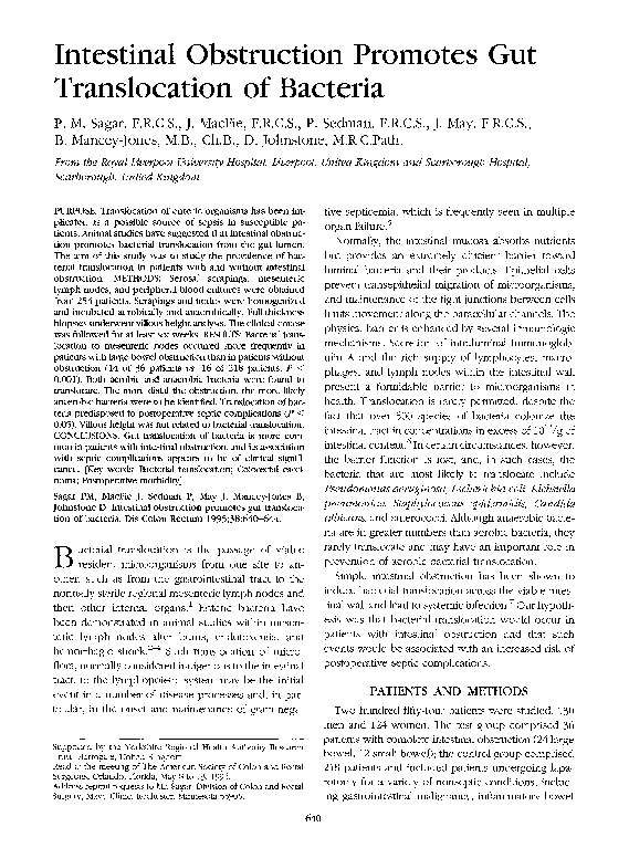 (PDF) Intestinal obstruction promotes gut translocation of bacteria