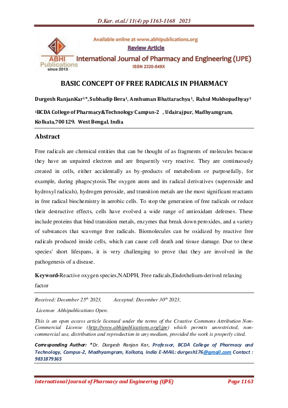 (PDF) BASIC CONCEPT OF FREE RADICALS IN PHARMACY