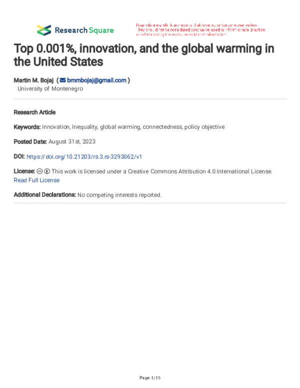 (PDF) Top 0.001%, innovation, and the global warming in the United States