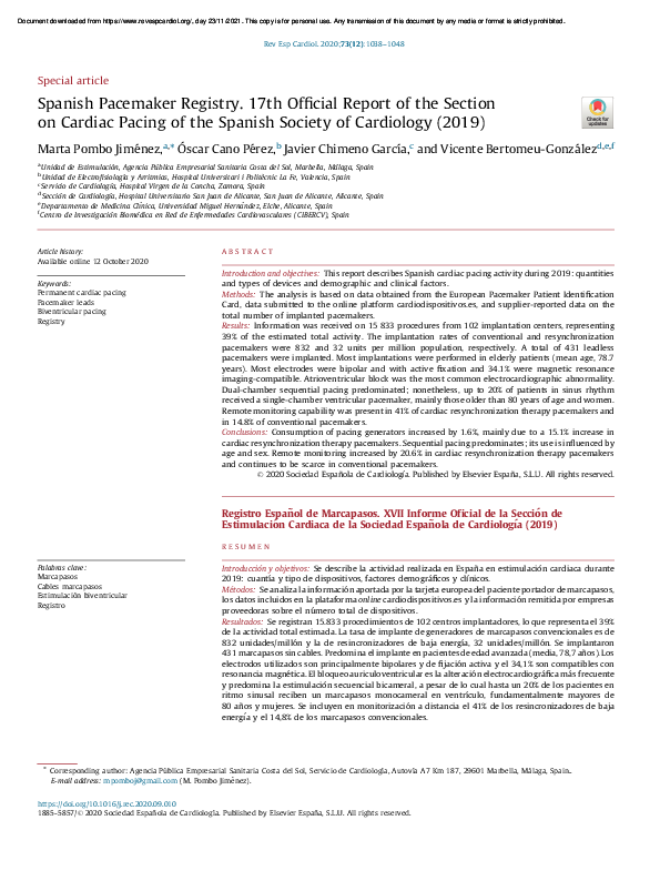 (PDF) Spanish Pacemaker Registry. 17th Official Report of the Section ...