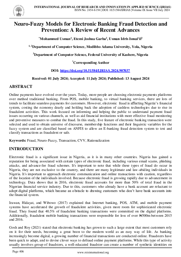 (PDF) Neuro-Fuzzy Models for Electronic Banking Fraud Detection and Prevention: A Review of ...