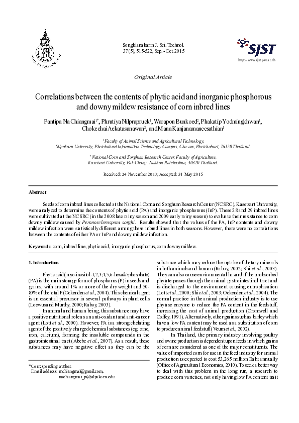 (PDF) Correlations between the contents of phytic acid and inorganic phosphorous and downy ...