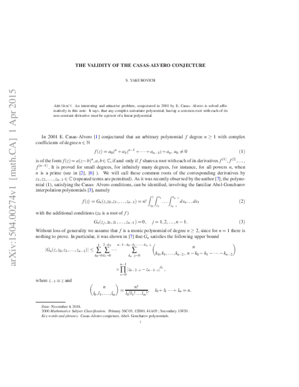 (PDF) The validity of the Casas- Alvero conjecture