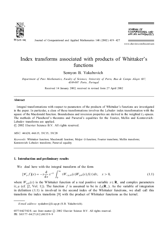 (PDF) Index transforms associated with products of Whittaker's functions