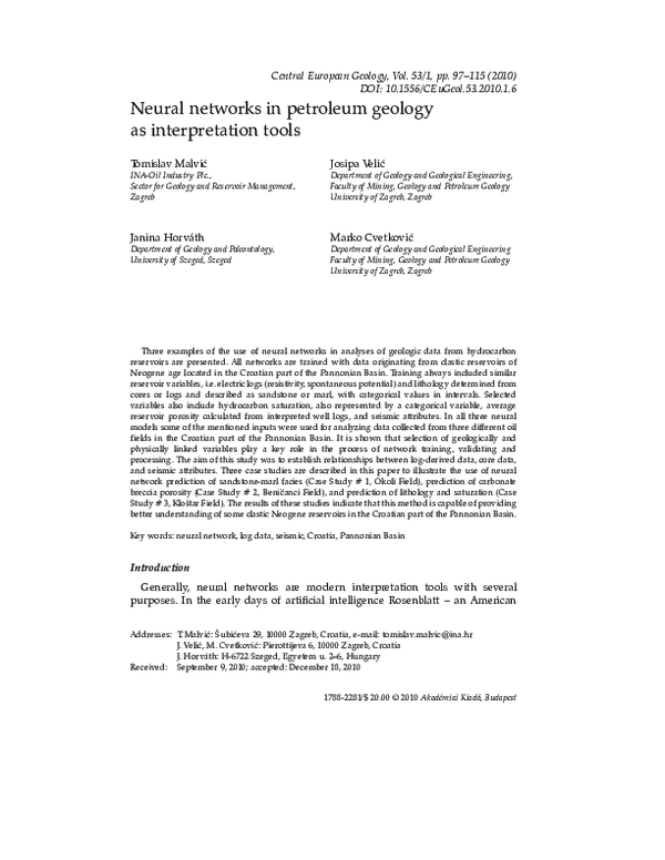 (PDF) Neural networks in petroleum geology as interpretation tools