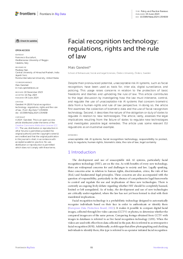 (PDF) Facial recognition technology: regulations, rights and the rule ...