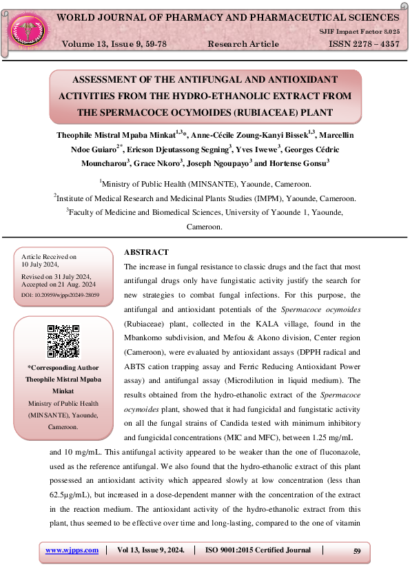 (PDF) ASSESSMENT OF THE ANTIFUNGAL AND ANTIOXIDANT ACTIVITIES FROM THE HYDRO-ETHANOLIC EXTRACT ...