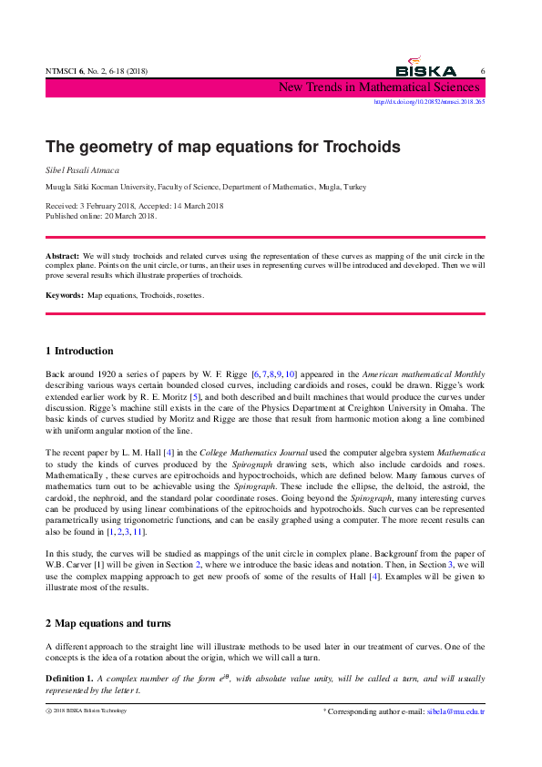 (PDF) The geometry of map equations for Trochoids