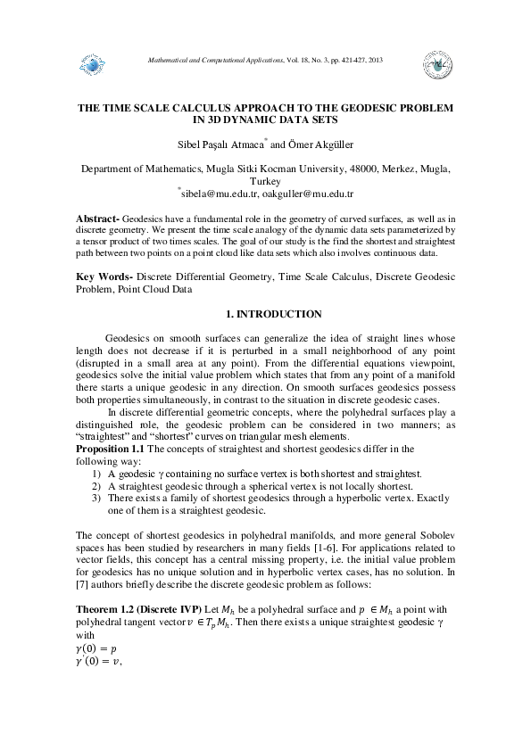 (PDF) The Time Scale Calculus Approach to the Geodesic Problem in 3D Dynamic Data Sets