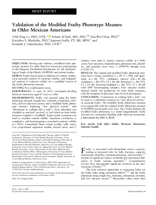 (PDF) Validation of the Modified Frailty Phenotype Measure in Older ...