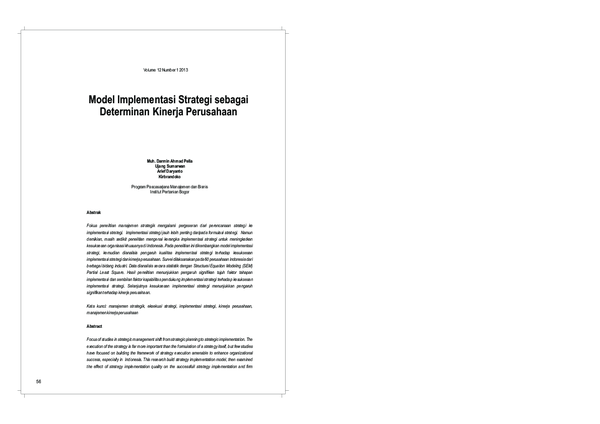 (PDF) Model Implementasi Strategi Sebagai Determinan Kinerja Perusahaan
