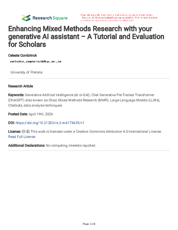 (PDF) Enhancing Mixed Methods Research with your generative AI ...