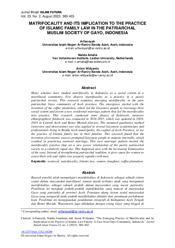 (PDF) Matrifocality and Its Implication to the Practice of Islamic ...