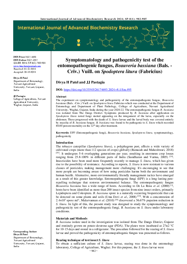 (PDF) Symptomatology and pathogenicity test of the entomopathogenic ...