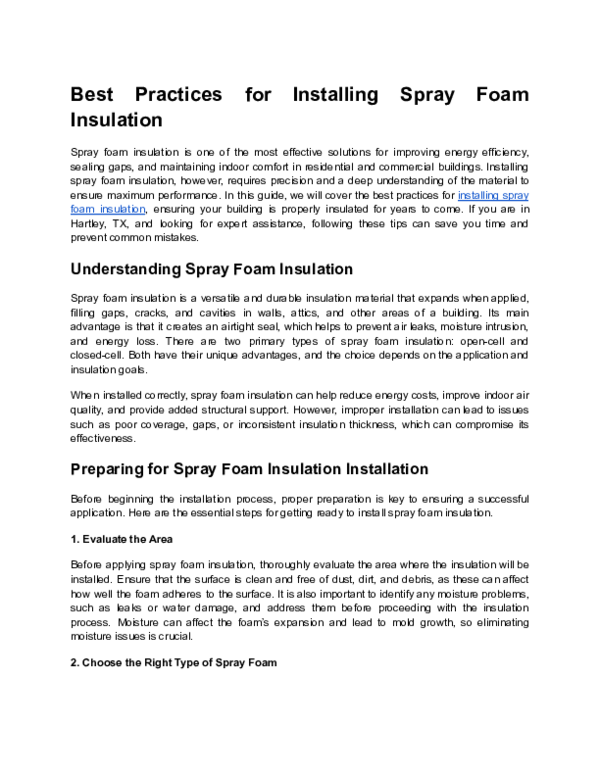 (PDF) Best Practices for Installing Spray Foam Insulation