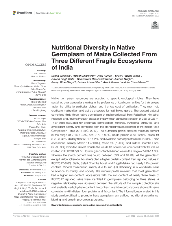 (PDF) Nutritional Diversity in Native Germplasm of Maize Collected From ...