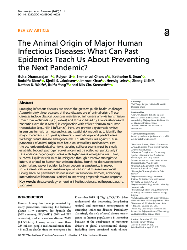(PDF) The Animal Origin of Major Human Infectious Diseases: What Can ...