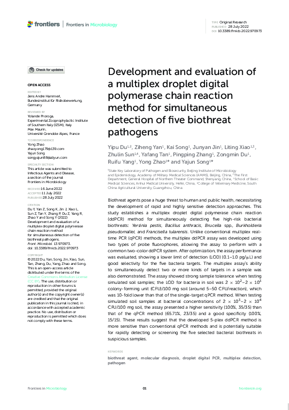 (PDF) Development and evaluation of a multiplex droplet digital polymerase chain reaction method ...