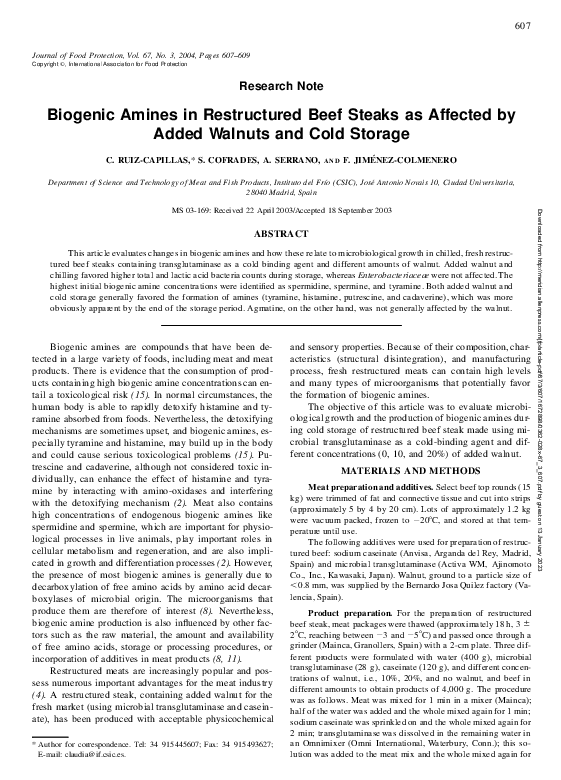 (PDF) Biogenic Amines in Restructured Beef Steaks as Affected by Added ...