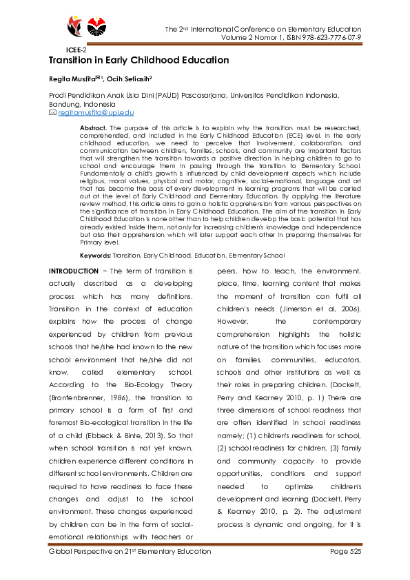 (PDF) Transition in Early Childhood Education
