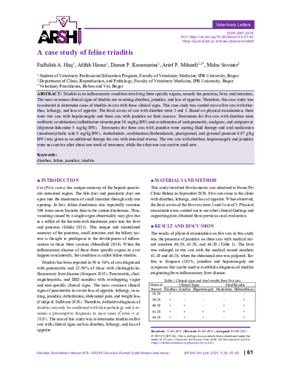 (PDF) A case study of feline triaditis
