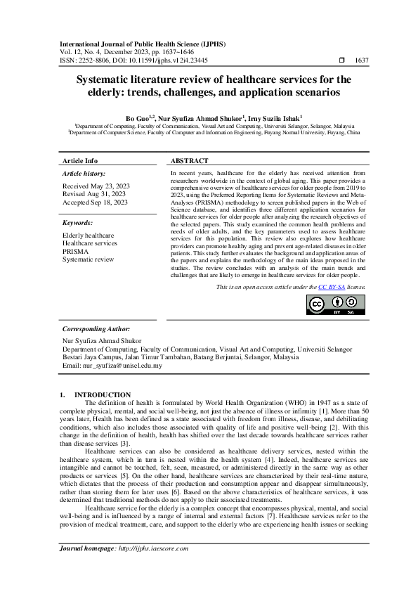 (PDF) Systematic literature review of healthcare services for the ...