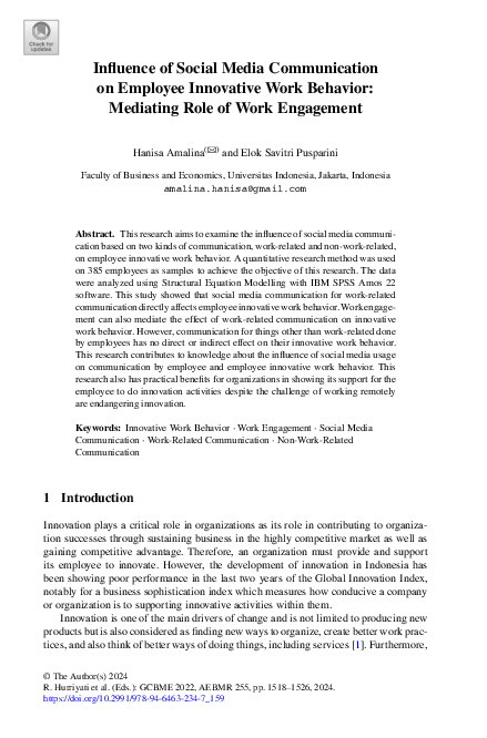 (PDF) Influence of Social Media Communication on Employee Innovative Work Behavior: Mediating ...