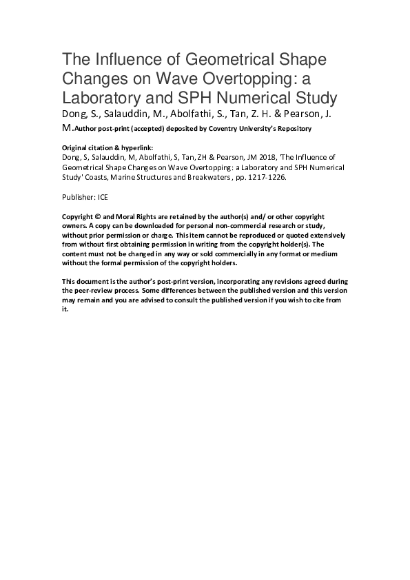 (PDF) The Influence of Geometrical Shape Changes on Wave Overtopping: a ...