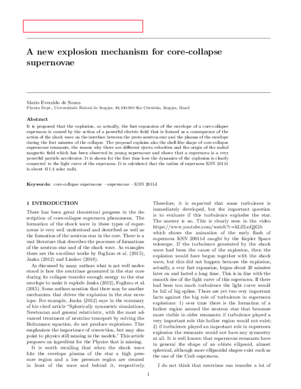 (PDF) A New Explosion Mechanism for Core-Collapse Supernovae | mario de ...