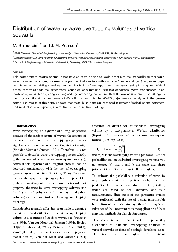 (PDF) Distribution of wave by wave overtopping volumes at vertical seawalls | Jonathan Pearson ...