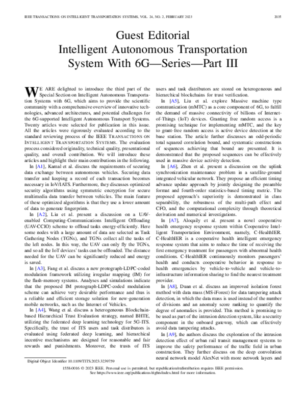 (PDF) Guest Editorial Intelligent Autonomous Transportation System With 6G—Series—Part III