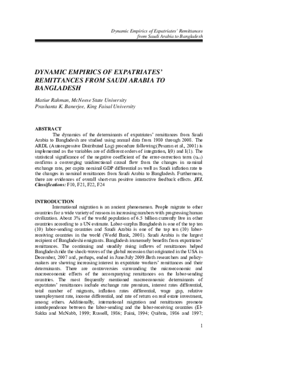 (PDF) Determinants of Remittance Flows from Saudi Arabia to Bangladesh ...