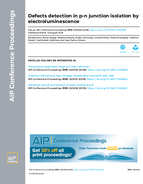 (PDF) Defects detection in p-n junction isolation by electroluminescence