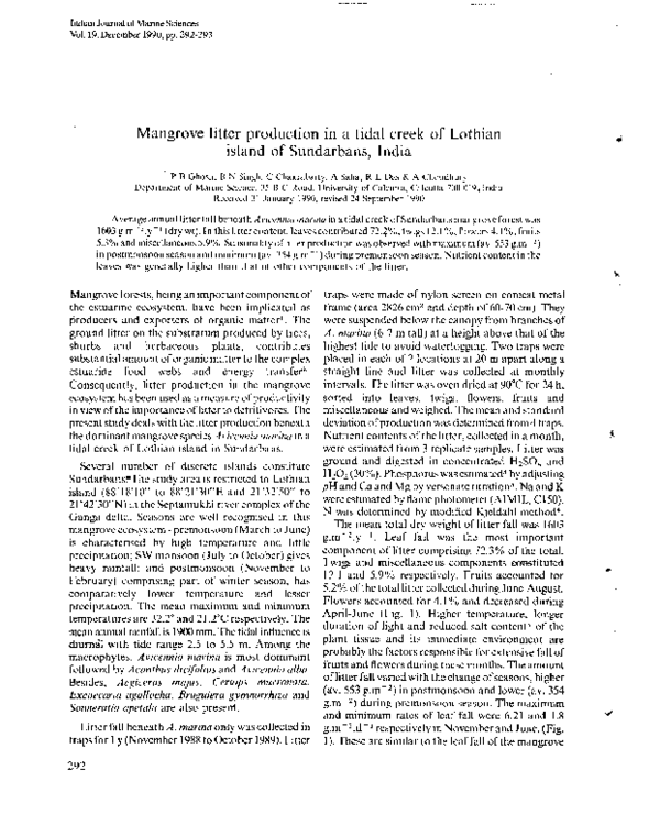(PDF) Mangrove Litter Production In A Tidal Creek Of Lothian Island Of ...