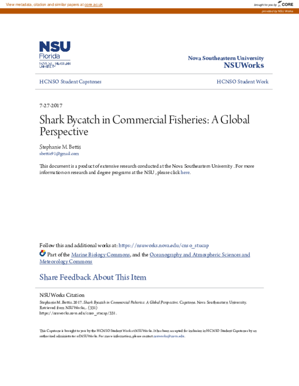 (PDF) Shark Bycatch in Commercial Fisheries: A Global Perspective