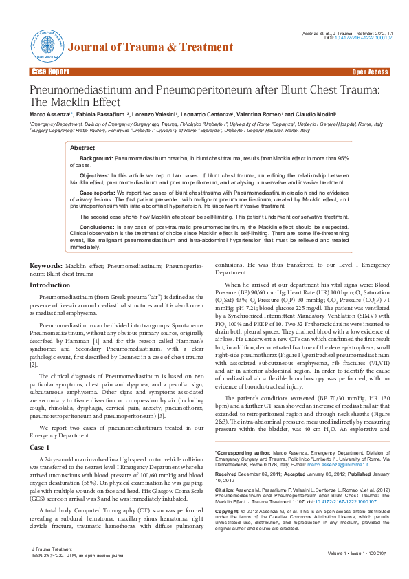 (PDF) Pneumomediastinum and Pneumoperitoneum after Blunt Chest Trauma ...