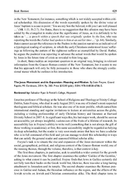 (PDF) The Jesus Movement and its Expansion: Meaning and Mission