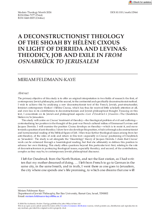 (PDF) Feldmann-Kaye, A Deconstructionist Theology of the Shoah by ...