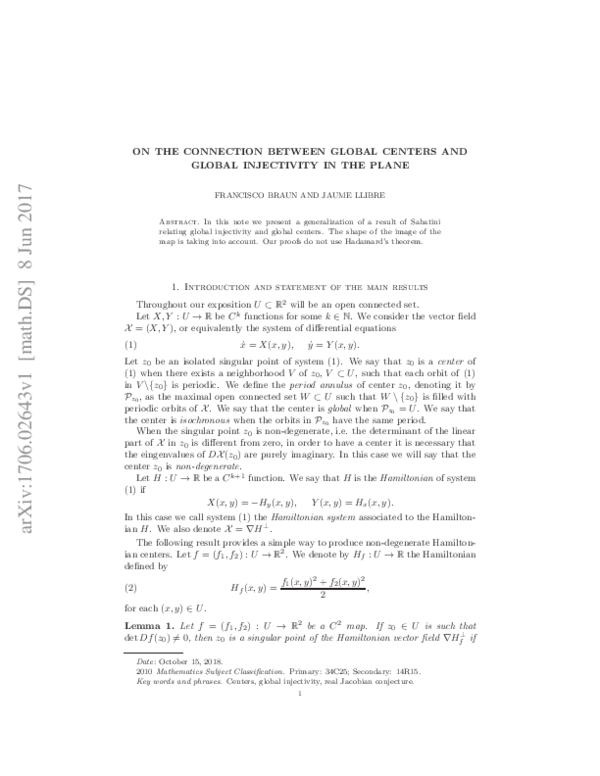 (PDF) On the Connection Between Global Centers and Global Injectivity ...