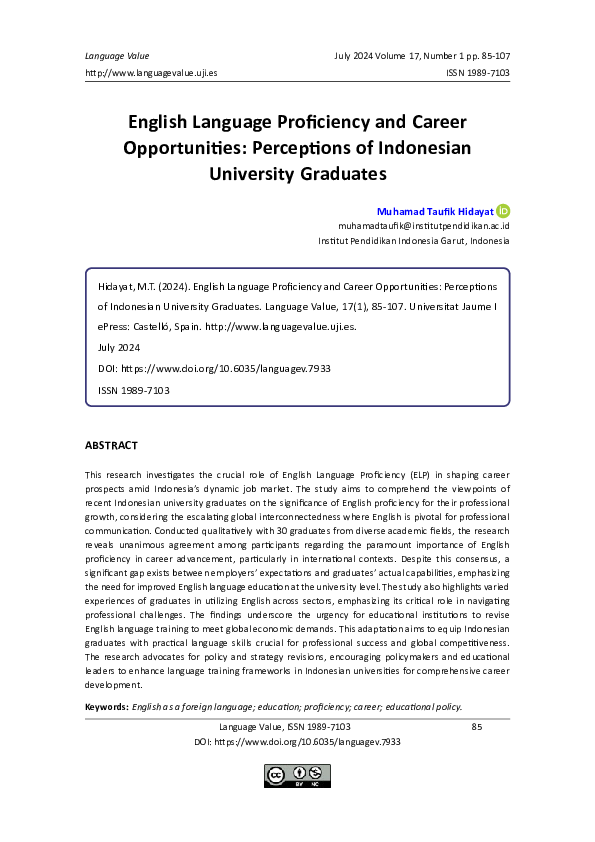 (PDF) English Language Proficiency and Career Opportunities ...