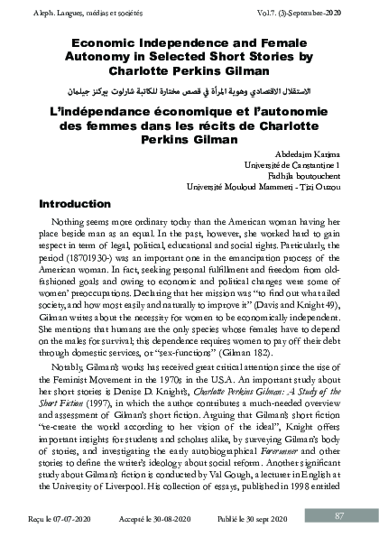 (PDF) Economic Independence and Female Autonomy in Selected Short ...