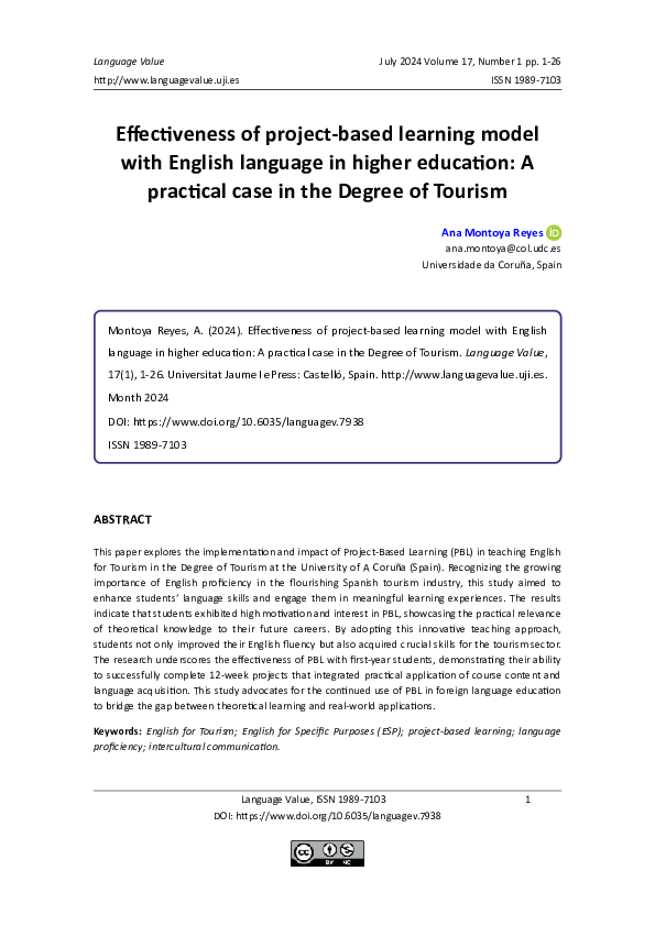 (PDF) Effectiveness of project-based learning model with English language in higher education: A ...