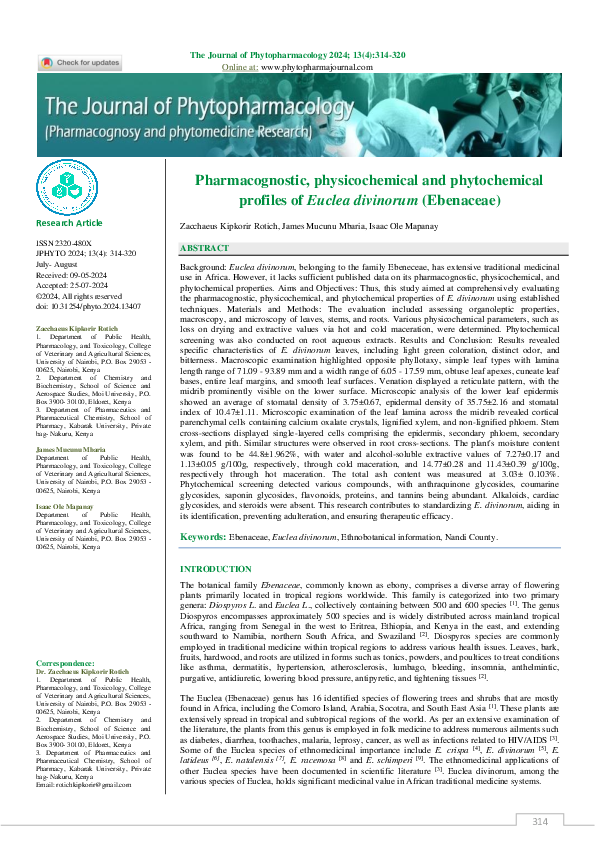 (PDF) Pharmacognostic, physicochemical and phytochemical profiles of ...
