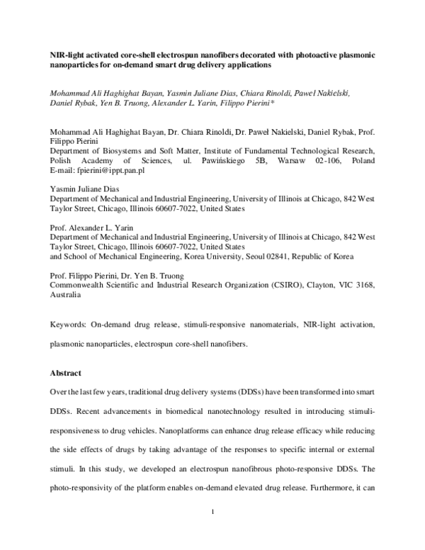 (PDF) NIR-light activated core-shell electrospun nanofibers decorated with photoactive plasmonic ...