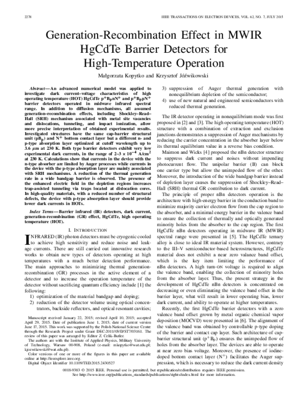 (PDF) Generation-Recombination Effect in MWIR HgCdTe Barrier Detectors ...