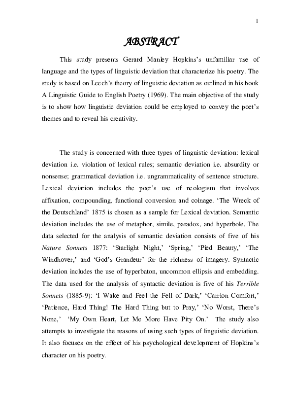 (PDF) Linguistic Deviation in Some Selected Poems by Gerard Manley Hopkins