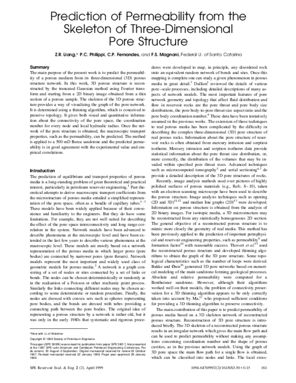 (PDF) Prediction of Permeability from the Skeleton of Three-Dimensional Pore Structure