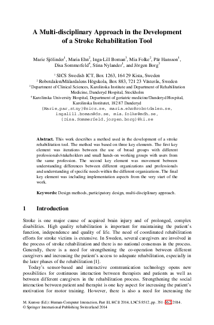 (PDF) A Multi-disciplinary Approach in the Development of a Stroke Rehabilitation Tool