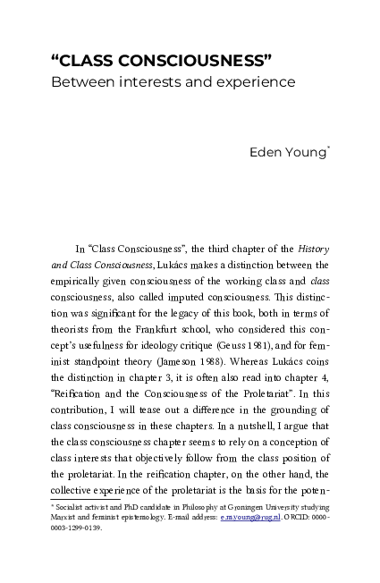 (PDF) Class Consciousness: Between Interests and Experience