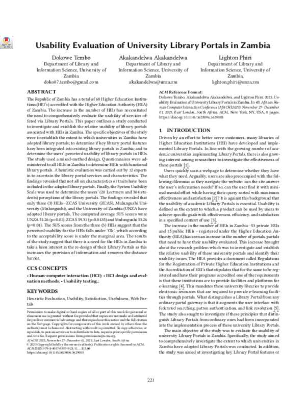 (PDF) Usability Evaluation of University Library Portals in Zambia